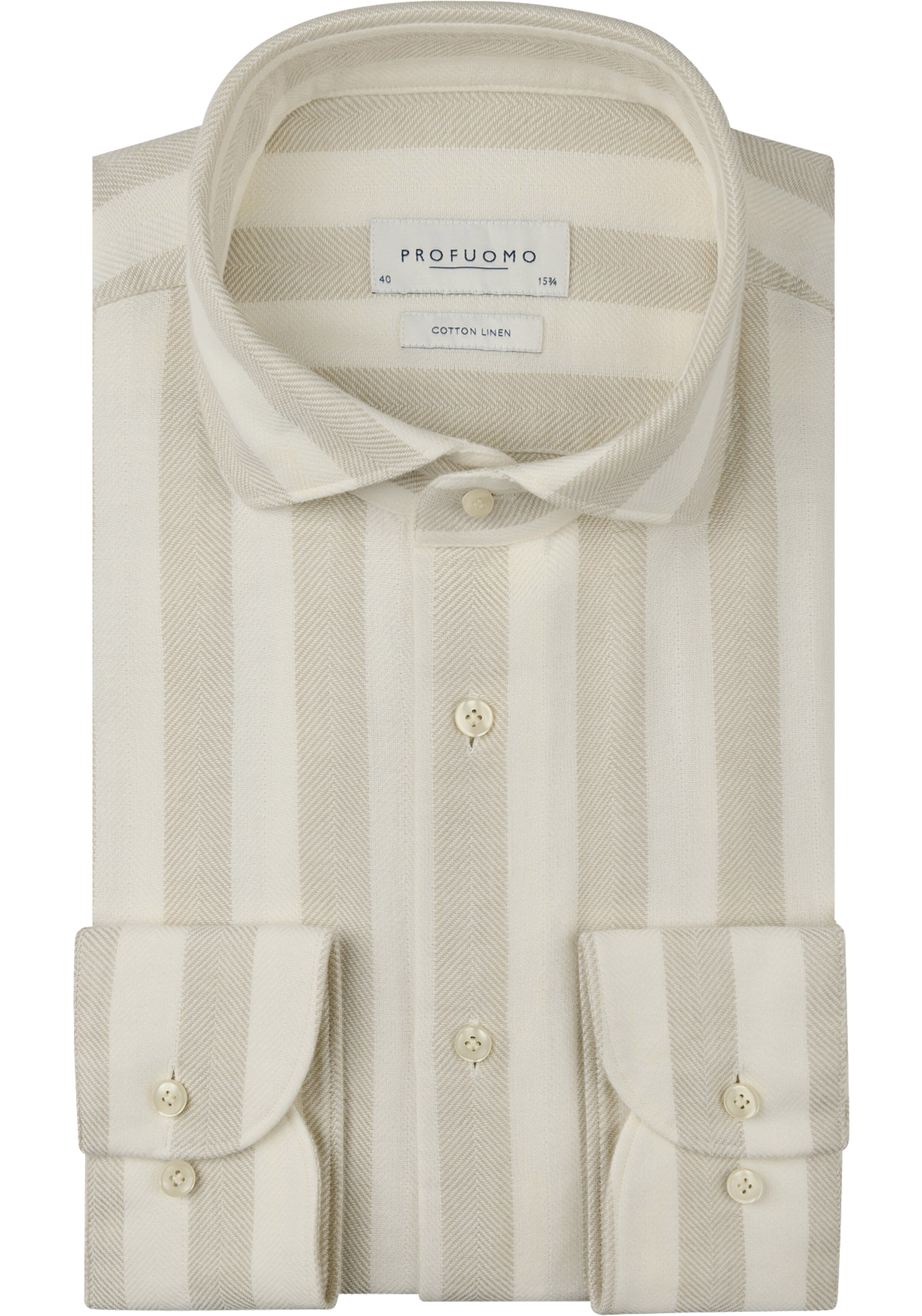Profuomo slim fit heren overhemd, structuur, beige