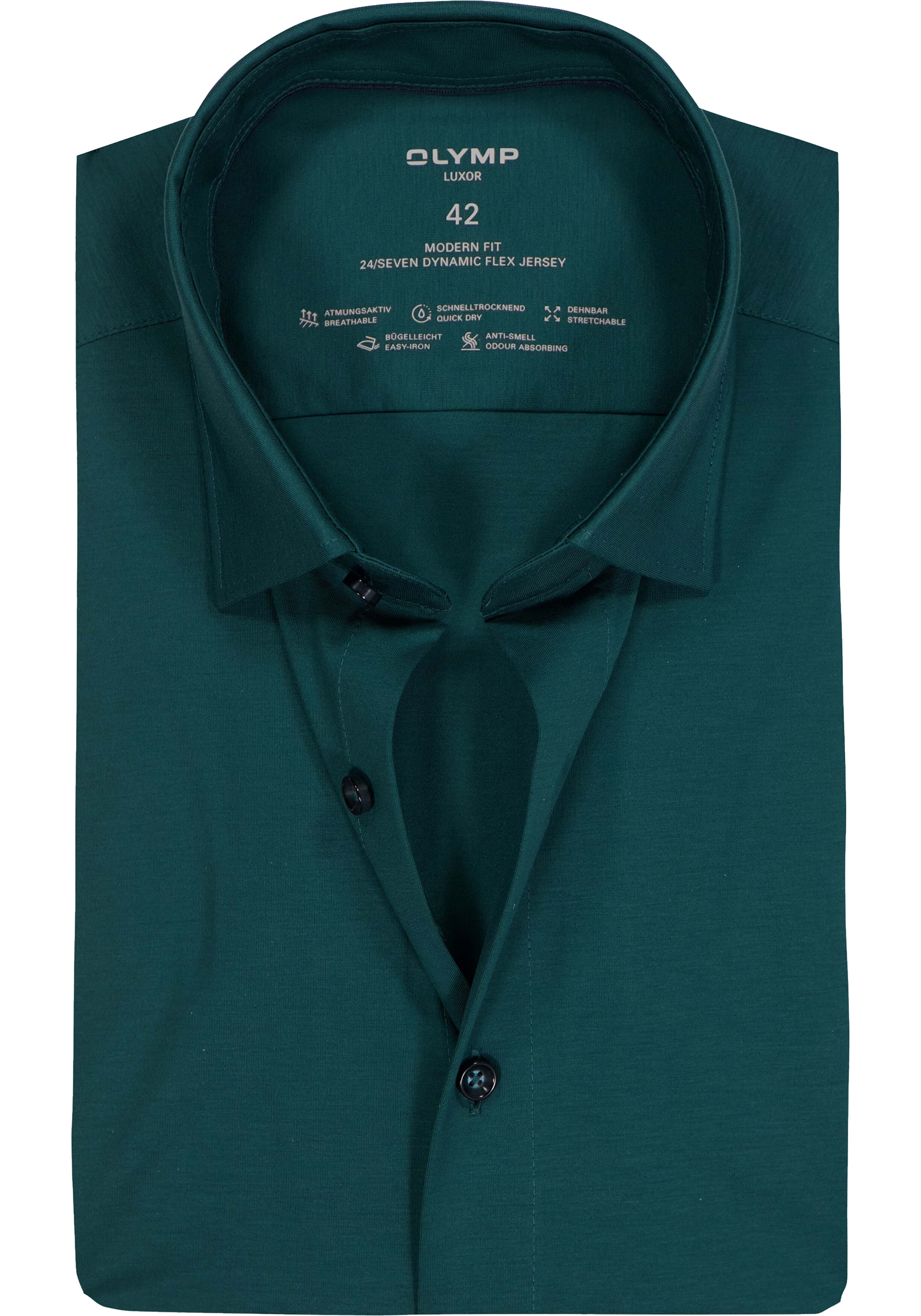OLYMP 24/7 Luxor modern fit overhemd, tricot, donkergroen