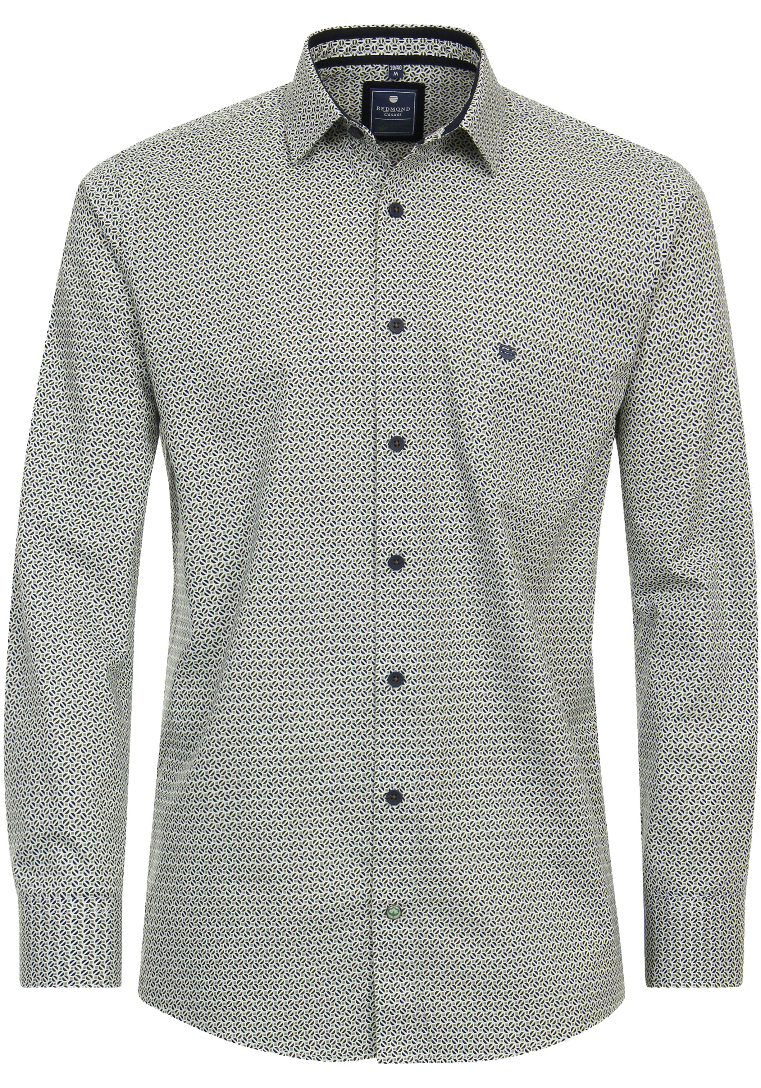Redmond comfort fit overhemd, popeline, groen dessin